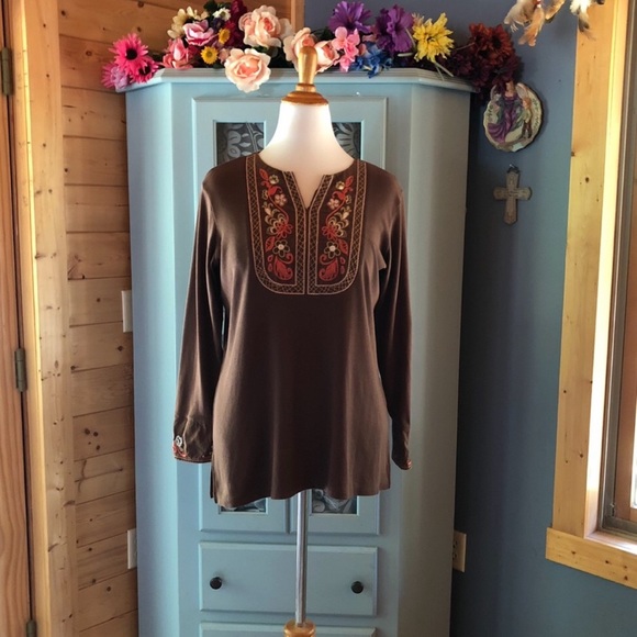 Denim&Co | Tops | Beautiful Blouse Whand Embroidered Design New | Poshmark